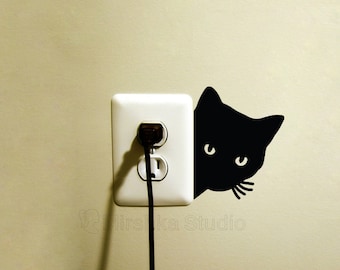 Cute Cat Light Switch Decal Peeking Cat Sticker Kids Room | Etsy