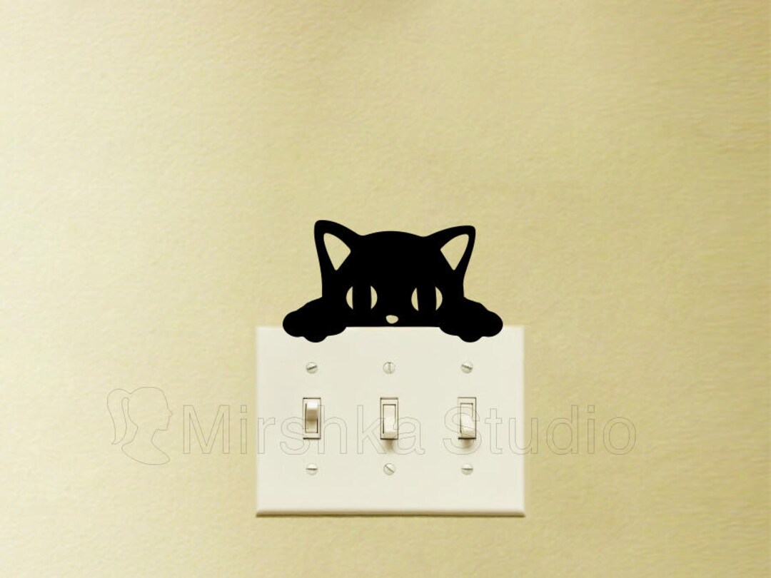 Cute Cat Light Switch Decal Peeking Cat Sticker Kids Room Wall Decor ...