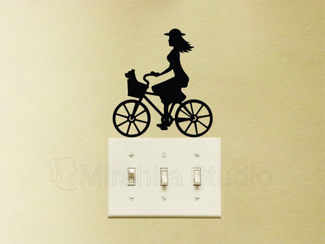 Girl on A Bike Fabric Light Switch Decal Bicycle Sticker Teen Girls ...