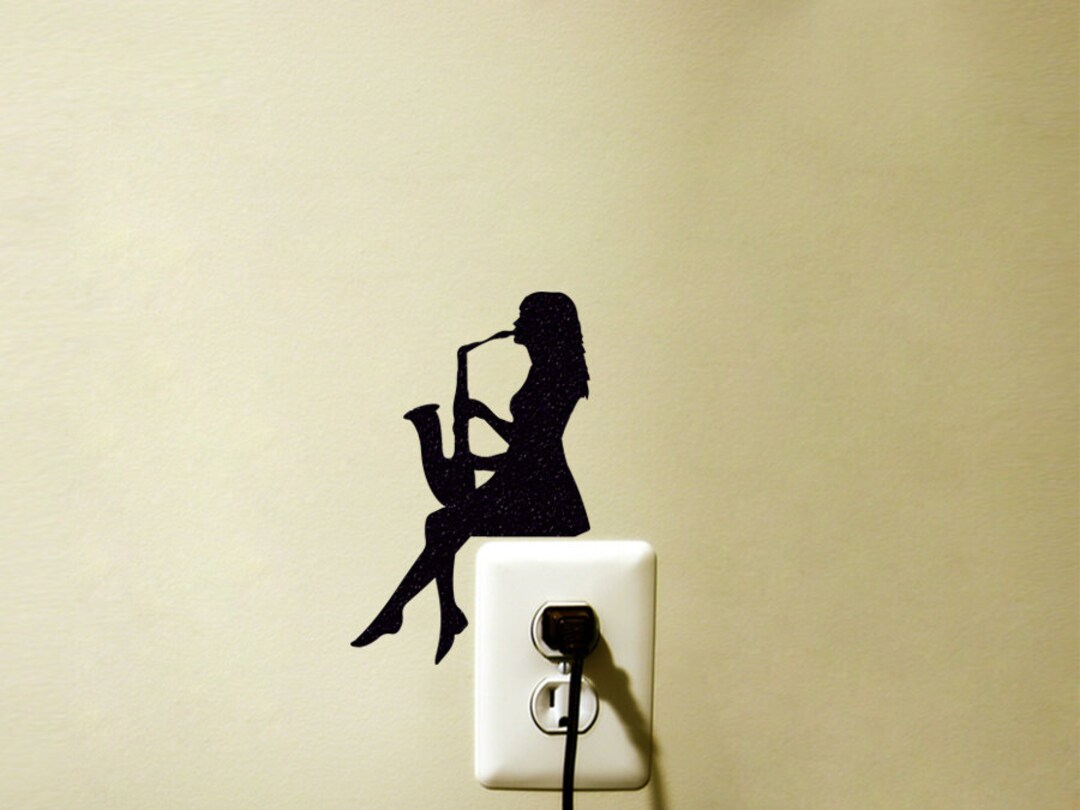 Girl Playing Sax Vinyl Sticker Light Switch Fabric Decal Saxophone Wall ...
