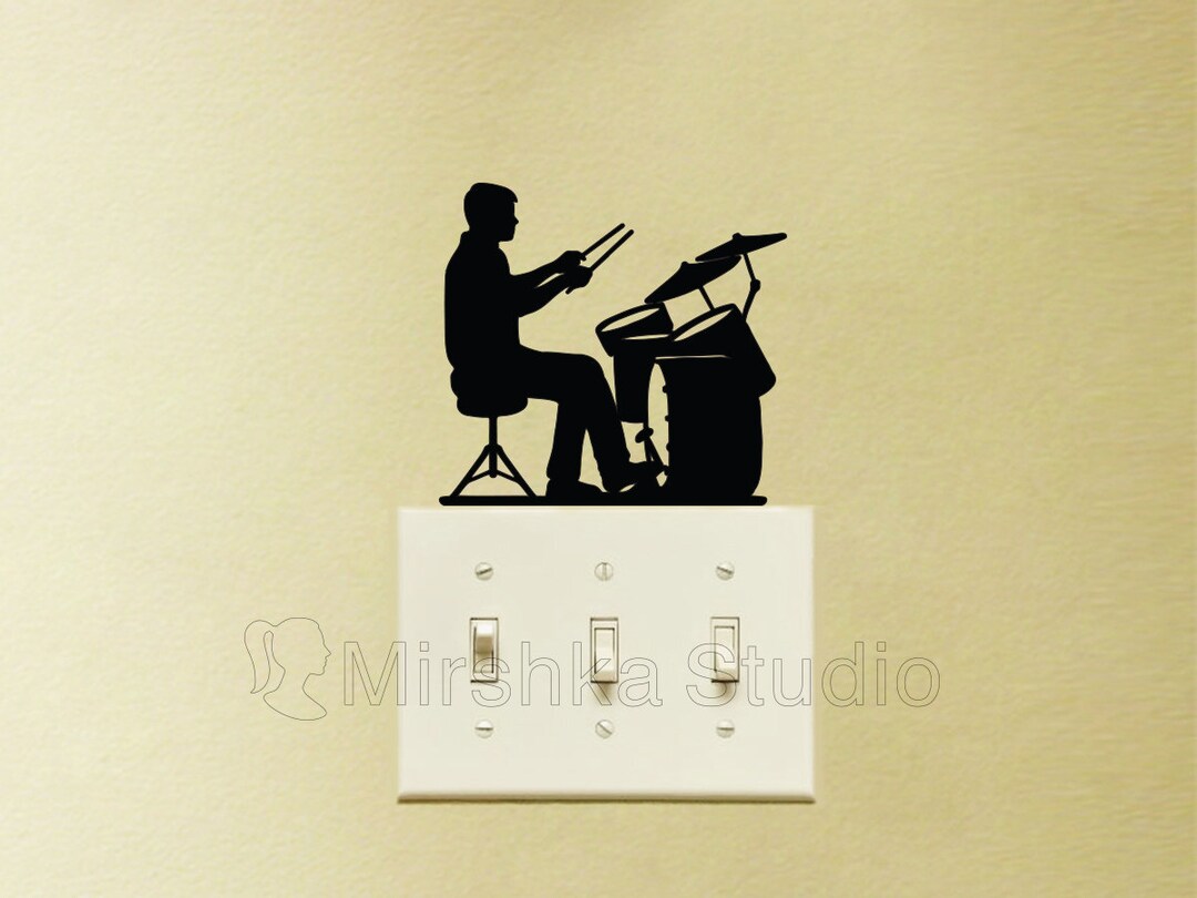 Boy Play Drums Light Switch Sticker Drummer Decor Music Laptop Decal ...