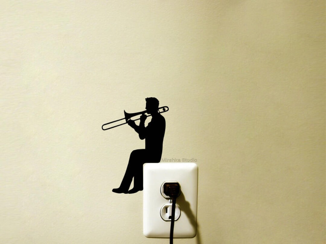 Trombone Player Light Switch Fabric Sticker Jazz Wall Decal Music Wall ...