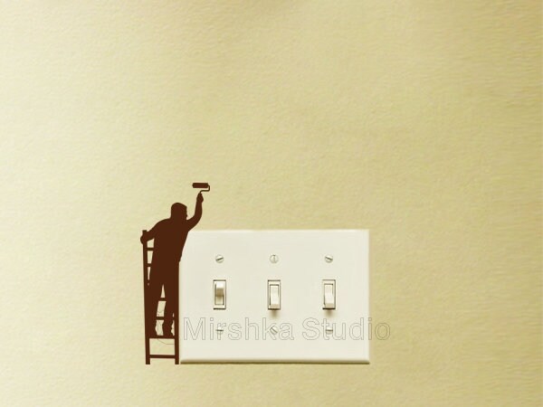 Man Painting Wall Fabric Sticker Ladder Decor Cool Laptop | Etsy