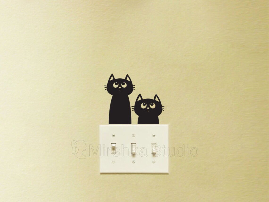 Two Cute Cats Light Switch Stickers Peeking Cats Decal - Etsy Israel