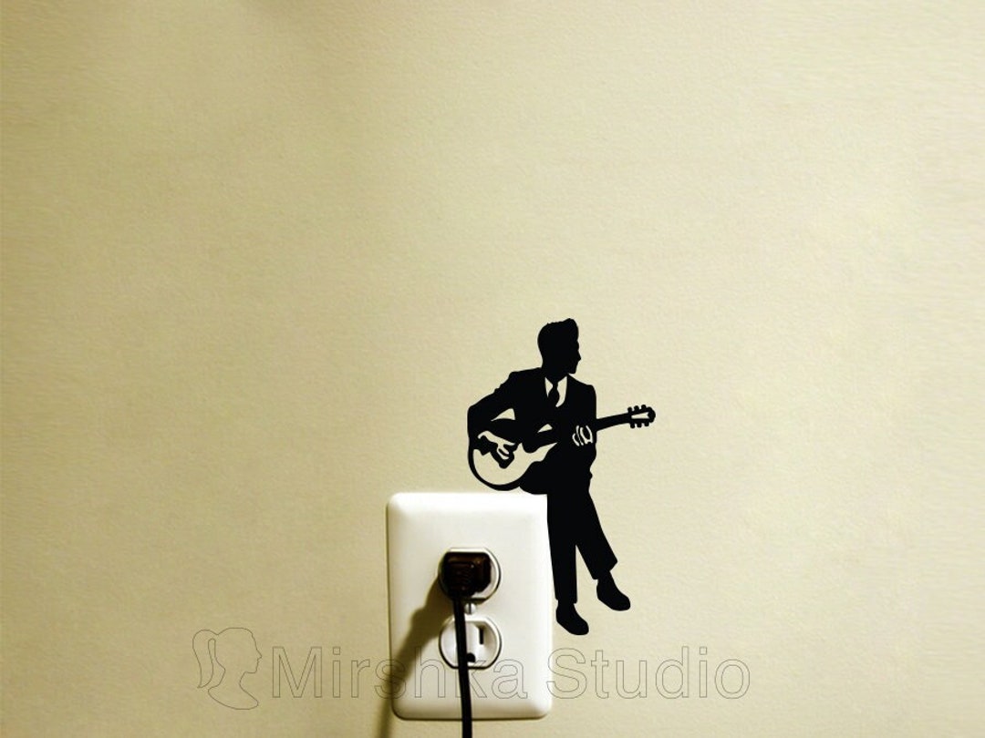 Cool Guitar Player Light Switch Sticker Boy Guitarist Fabric Wall Decal ...