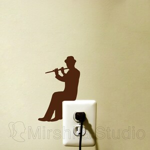 Man With Flute Light Switch Fabric Decal Flutist Vinyl Wall Sticker ...