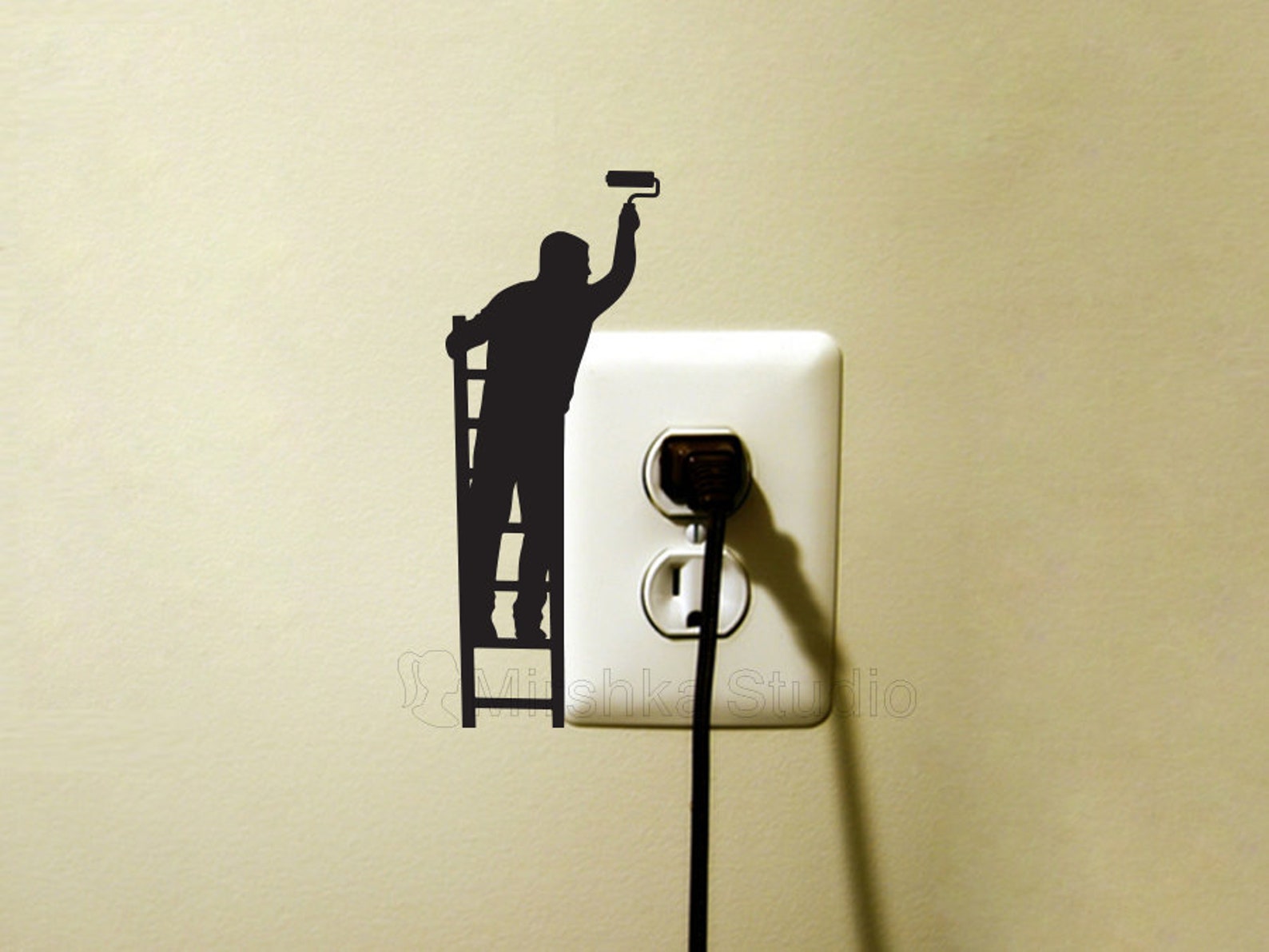 Man Painting Wall Fabric Sticker Ladder Decor Cool Laptop | Etsy