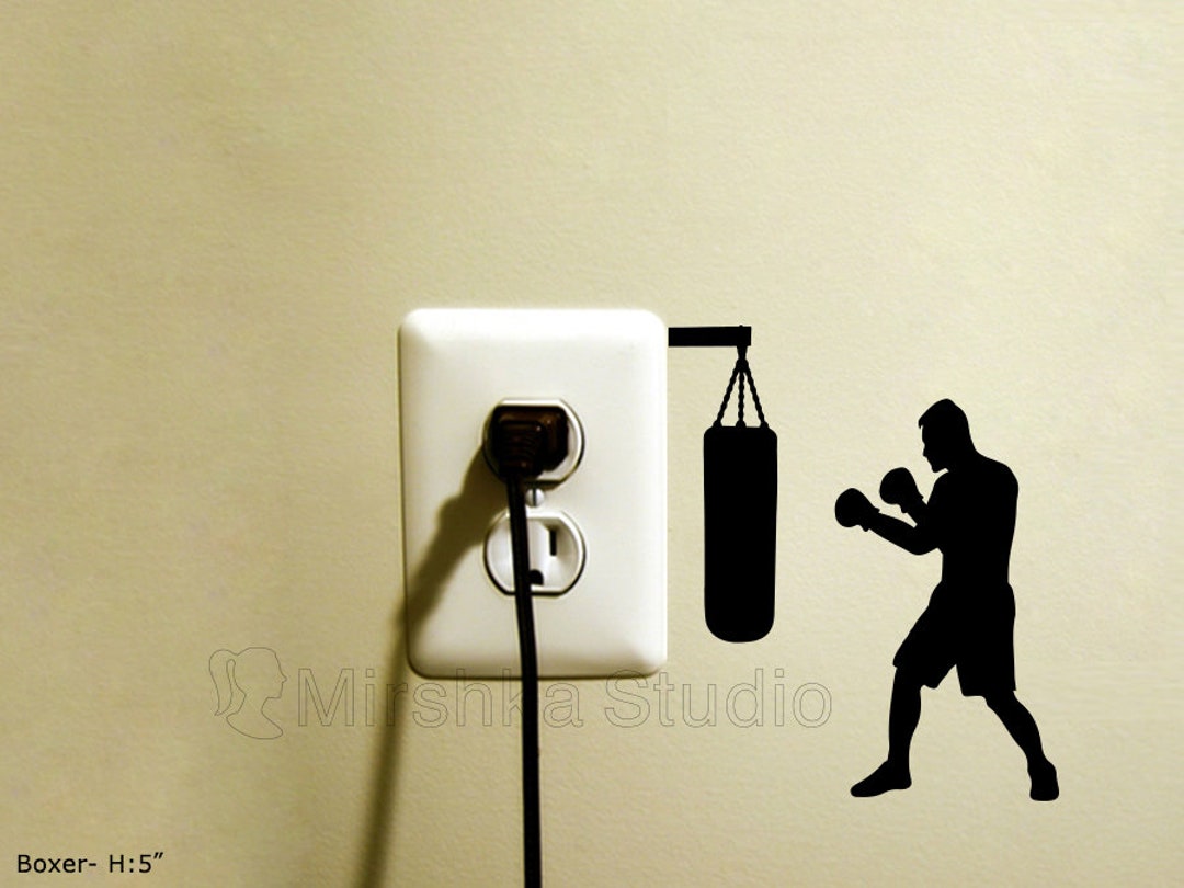 Boxer Light Switch Fabric Sticker Sports Decals Boxing Teen Room Decor ...