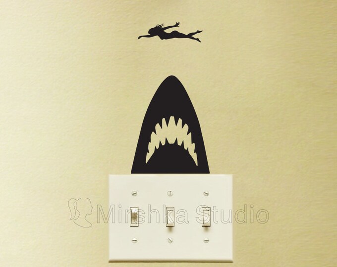 Jaws Velvet Sticker Shark Decor Movie Home Decor Retro Mac Decal Cool ...