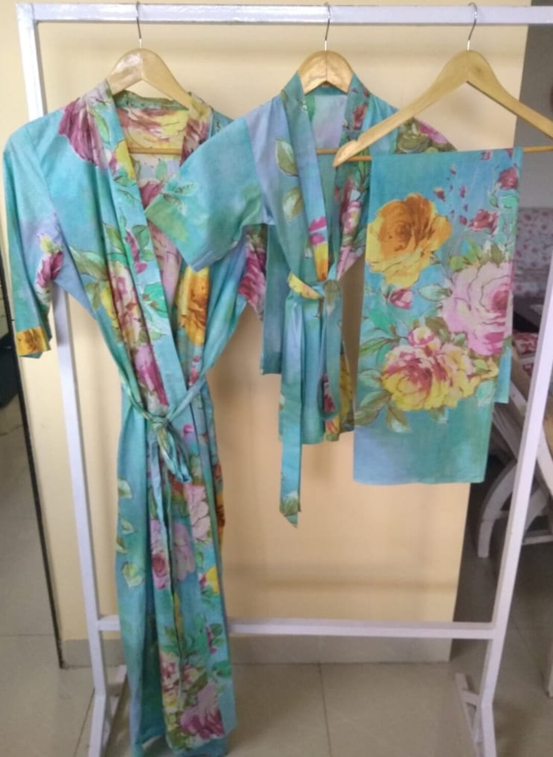 Long Dusty Blue Floral Cotton Robe,big Sister and Brother Robe,holiday ...