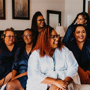 Silk Satin Bridal Robes,navy Ruffled Long Personalized Bridesmaid Robe ...