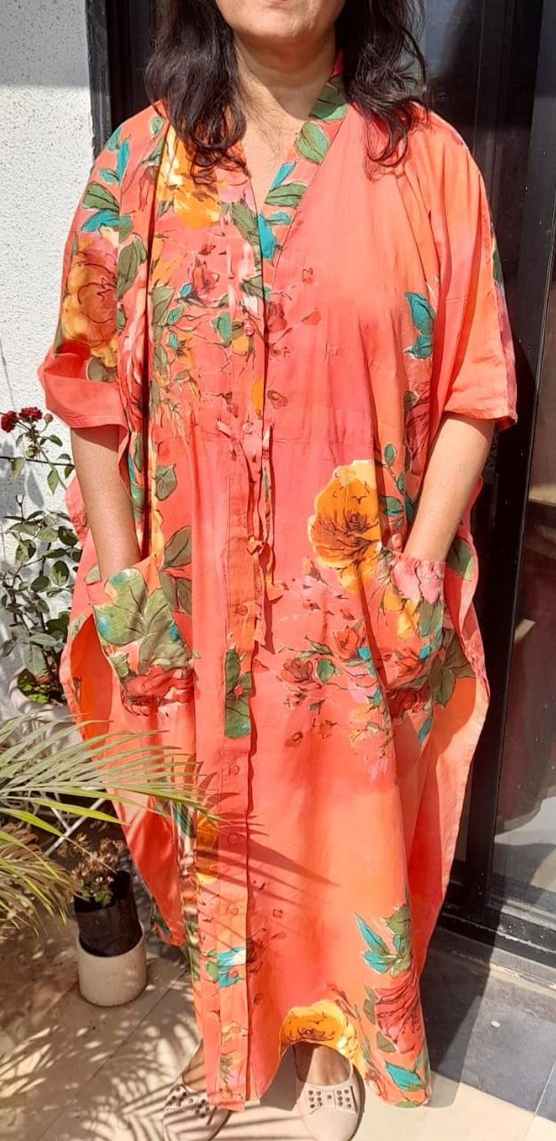 Post Surgery Kaftan, Mastectomy Kaftan, Front Open Cotton Kaftan, Plus ...