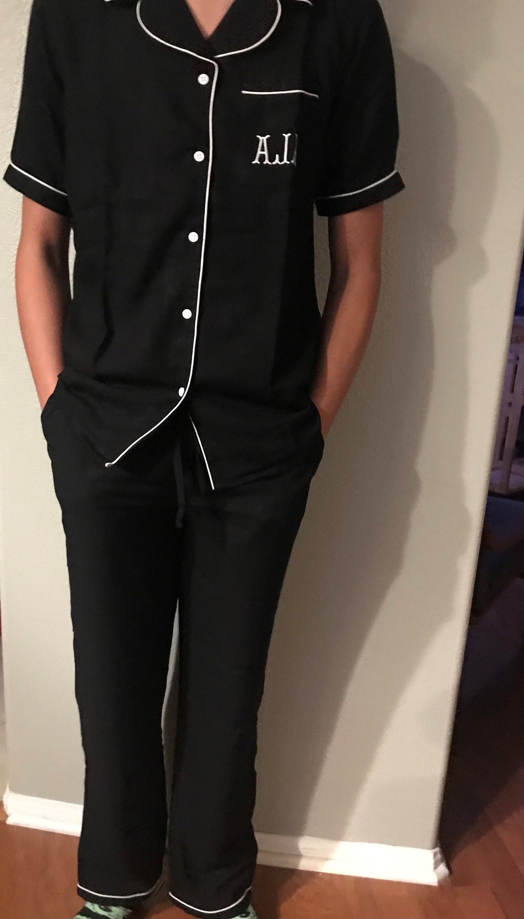 Groomsmen Pj Set,solid Men'sfull Length Pajama,black Groomsmen Party ...