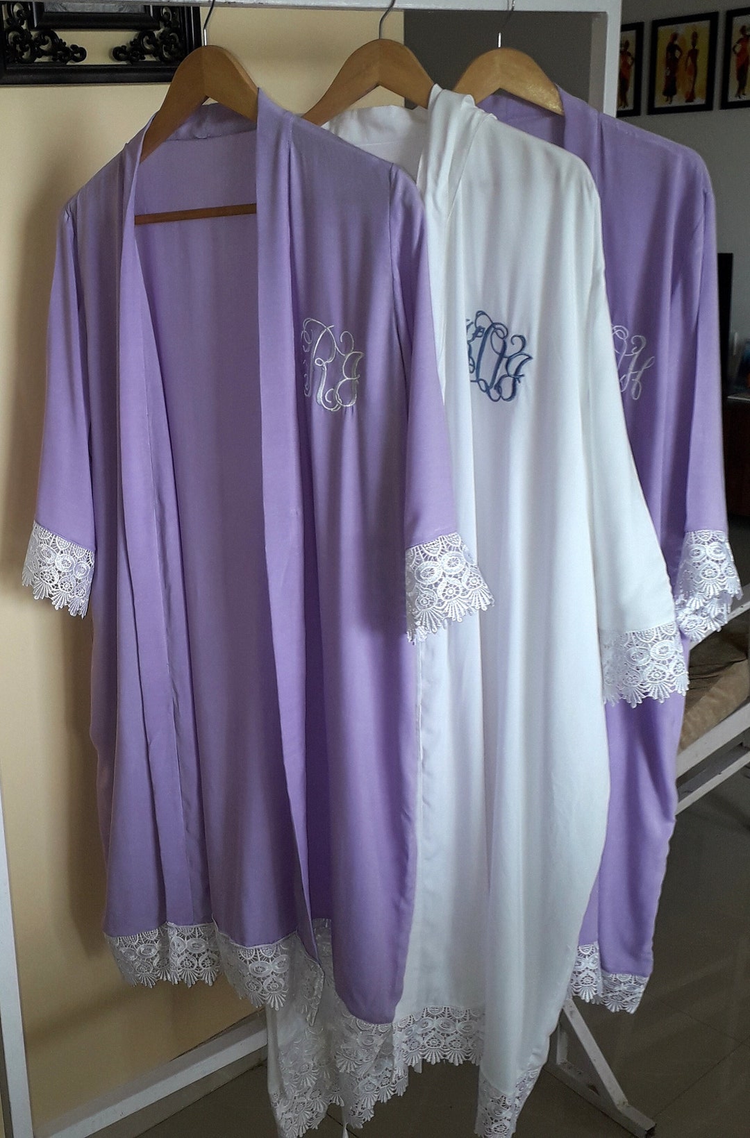 Bridesmaid Robes,lilac,solid Lavender Robes,bridesmaid Lace Robes ...