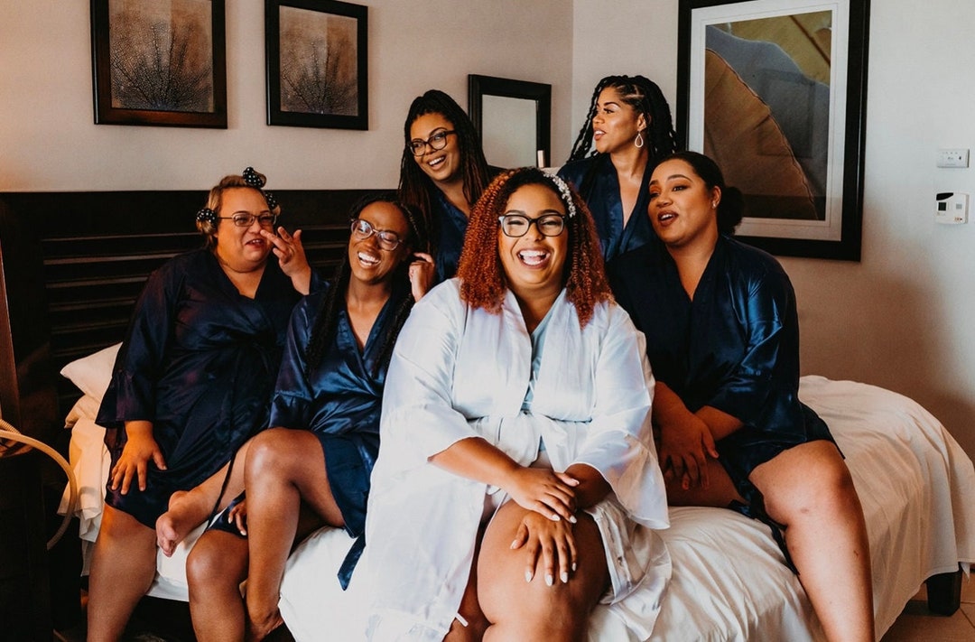 Silk Satin Bridal Robes,navy Ruffled Long Personalized Bridesmaid Robe ...