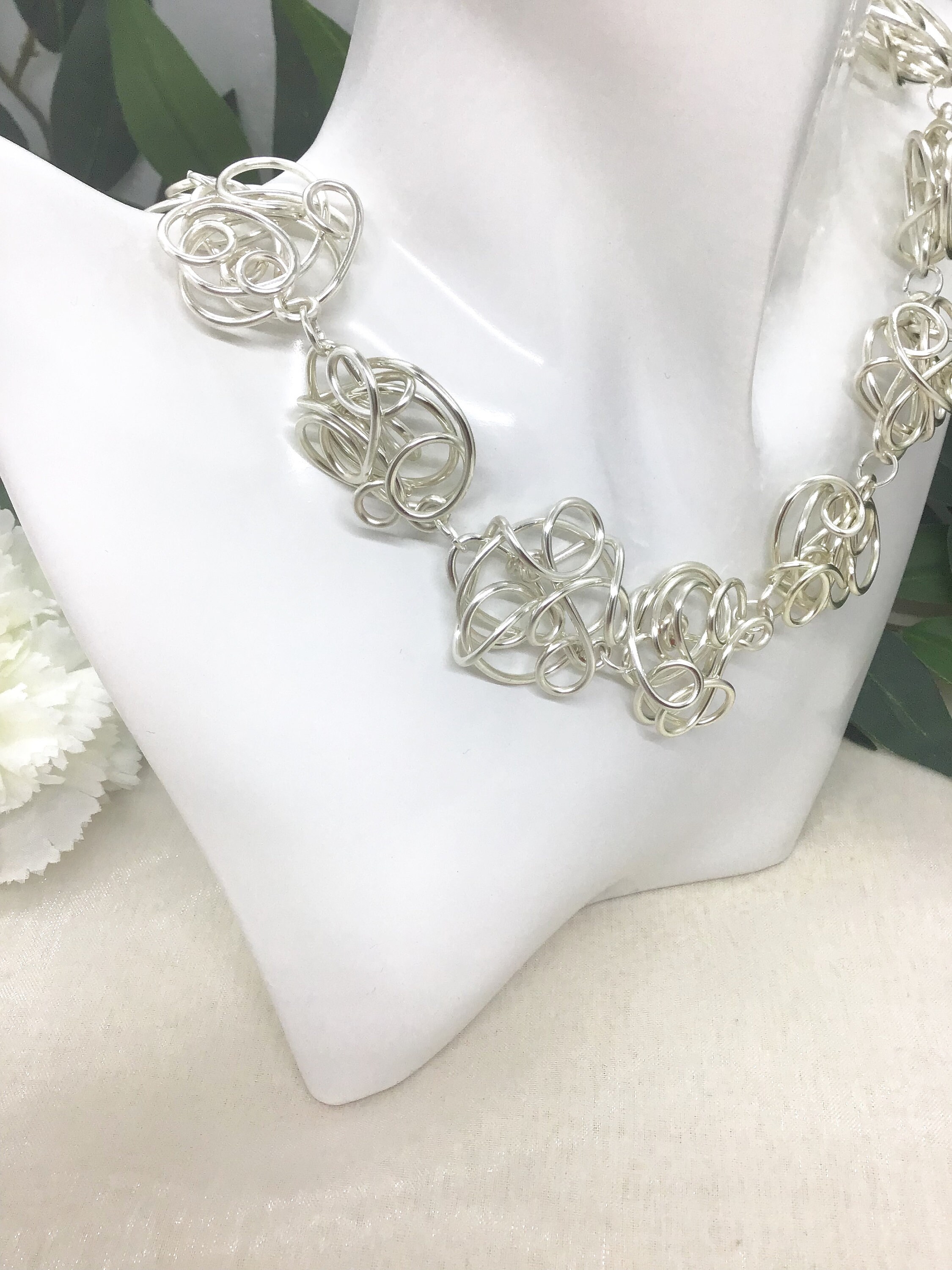 Silver Statement Necklace. Silver Necklace, Silver Wire Necklace ...