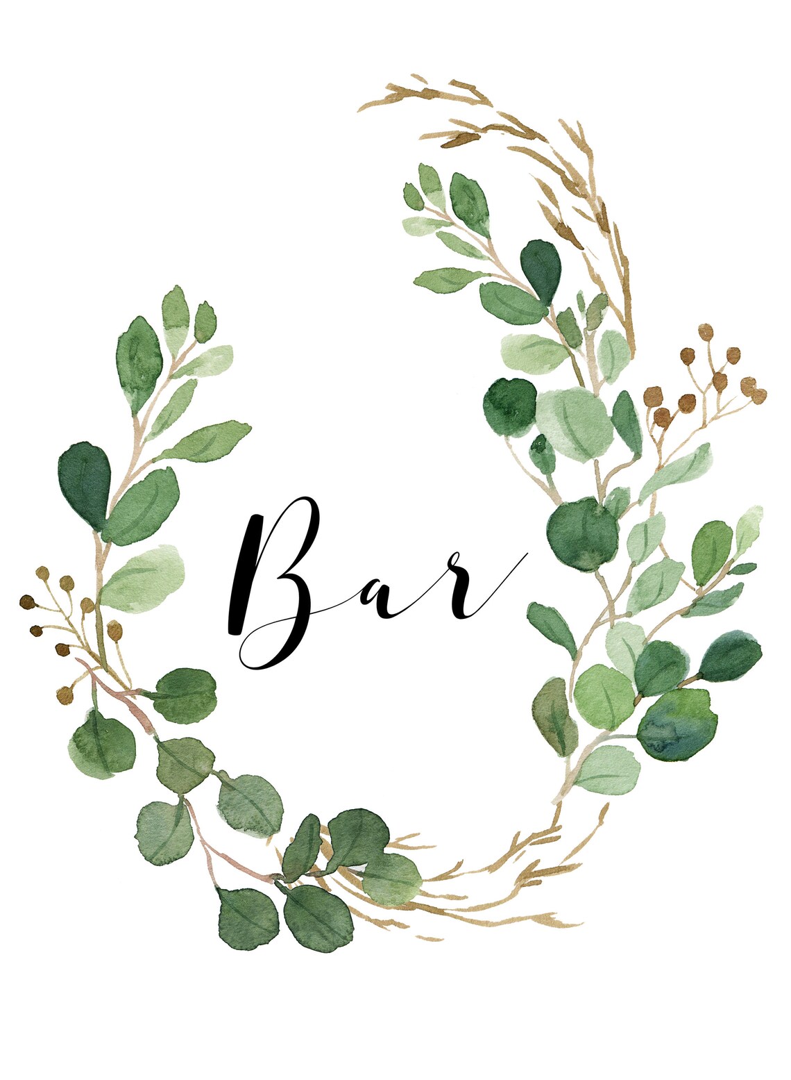 Greenery Bar Signs || Wedding, Bridal Shower, Rehearsal Dinner Sign ...