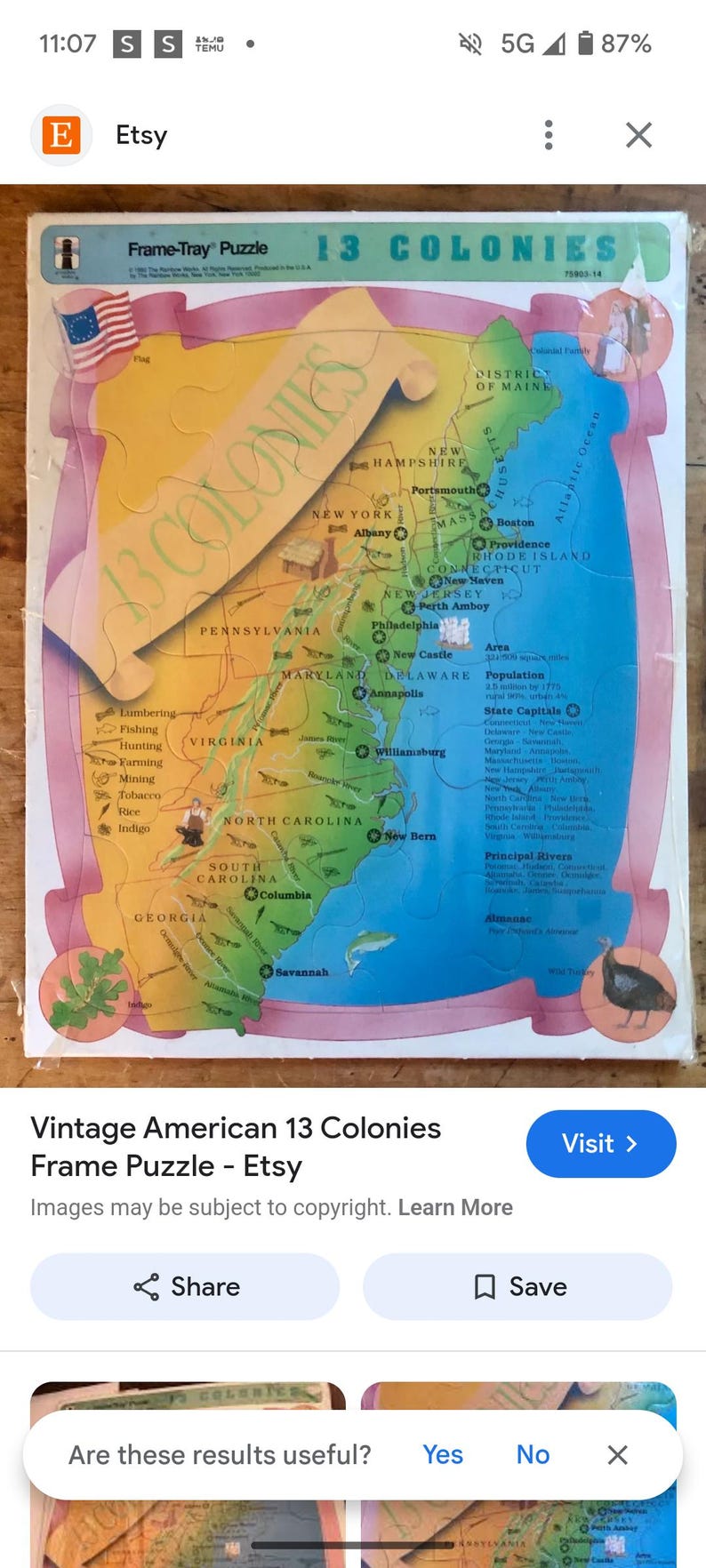 Vintage Frame Tray 13 Colonies Puzzle - Etsy