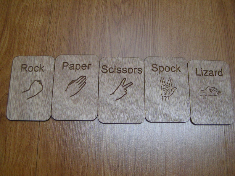 Wooden Cards Rock Paper Scissors Lizard Spock & Rock - Etsy