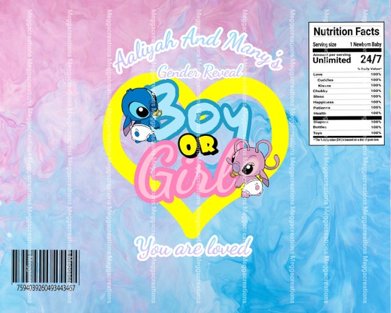 Baby Stitch & Baby Angel: Gender Reveal Personalized Chip Bag - Etsy
