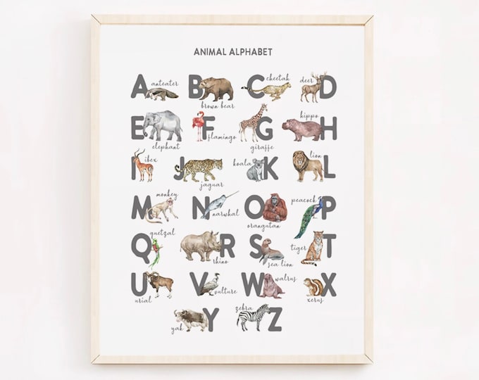 Watercolor Animal Printable Alphabet ABC Digital Poster With Safari ...