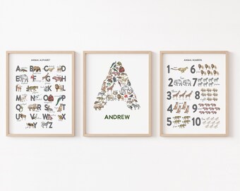 Safari Alphabet Nursery Decor, Pair of Watercolor Animal ABC 123 Prints ...