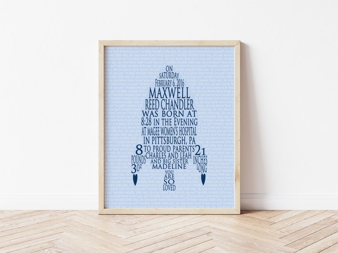 Rocket Ship Birth Announcement Wall Art, Space Rocket Ship Baby Birth ...