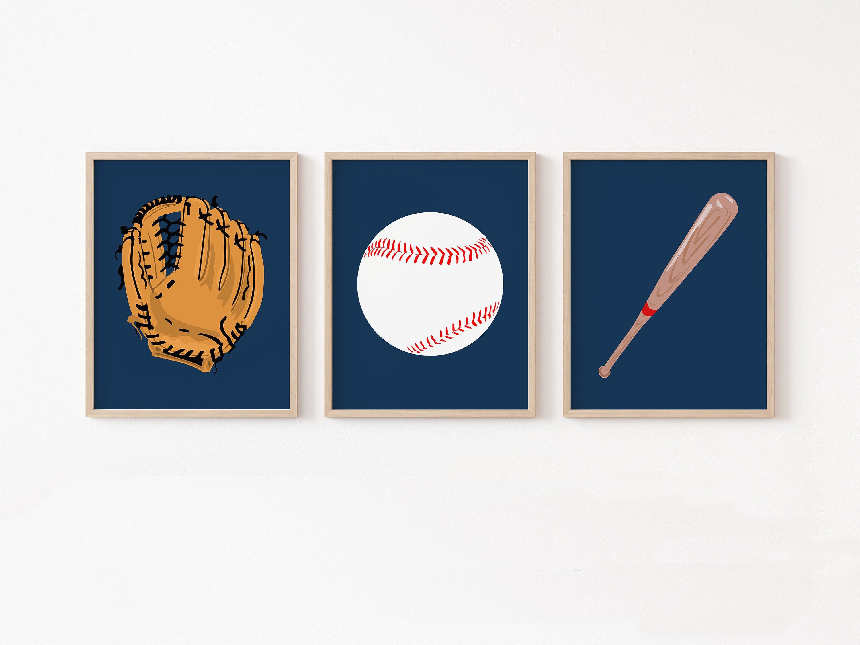 Baseball Print Set of 3, Baseball Nursery Decor, Kids Baseball Room ...