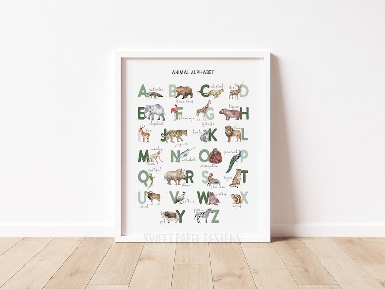 Safari Alphabet Nursery Decor, Pair of Watercolor Animal ABC 123 Prints ...