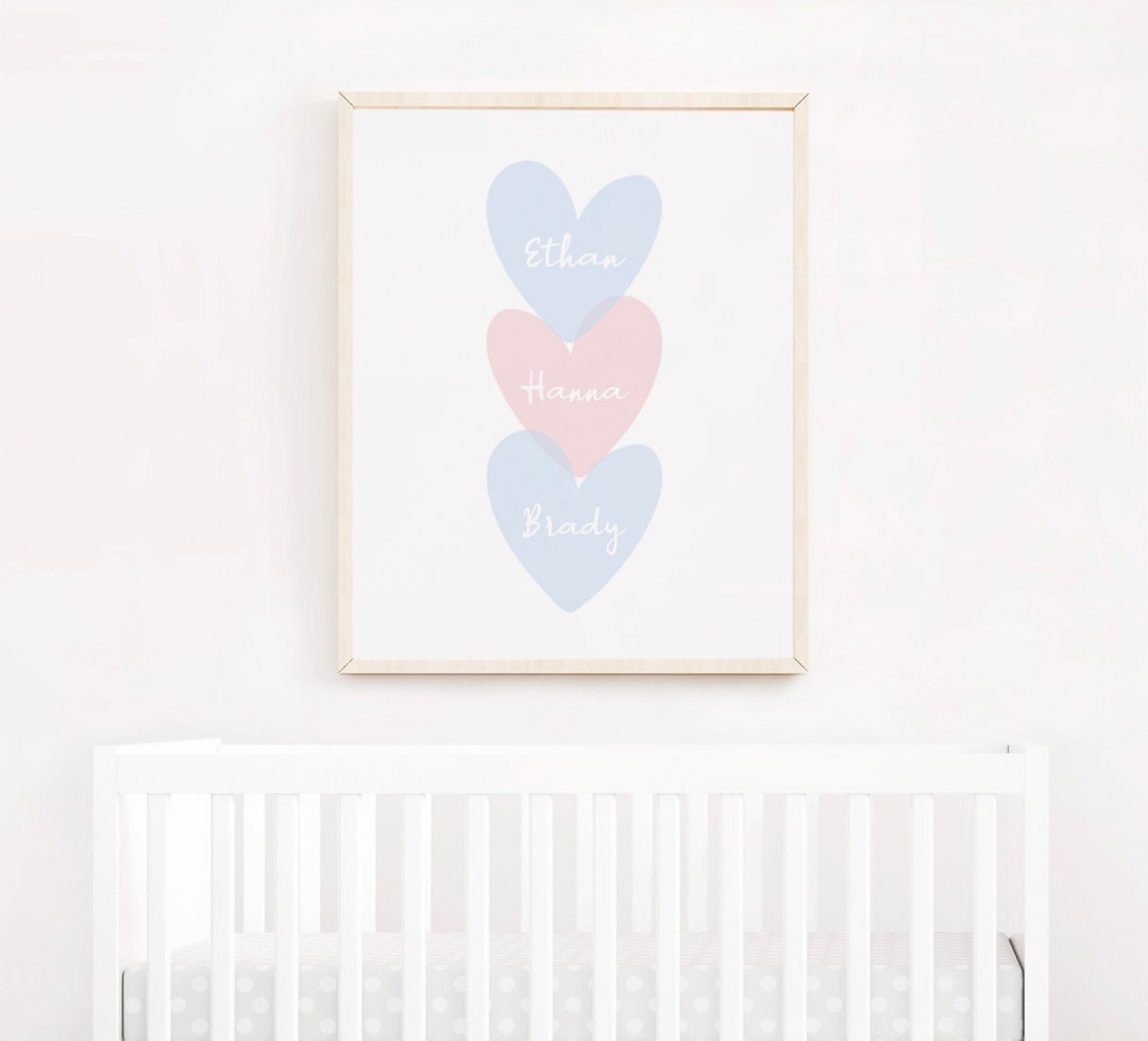 Triplet Nursery Art, Personalized Triplet Print, Triplets Nursery Decor ...