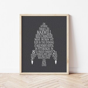 Rocket Ship Birth Announcement Wall Art, Space Rocket Ship Baby Birth ...