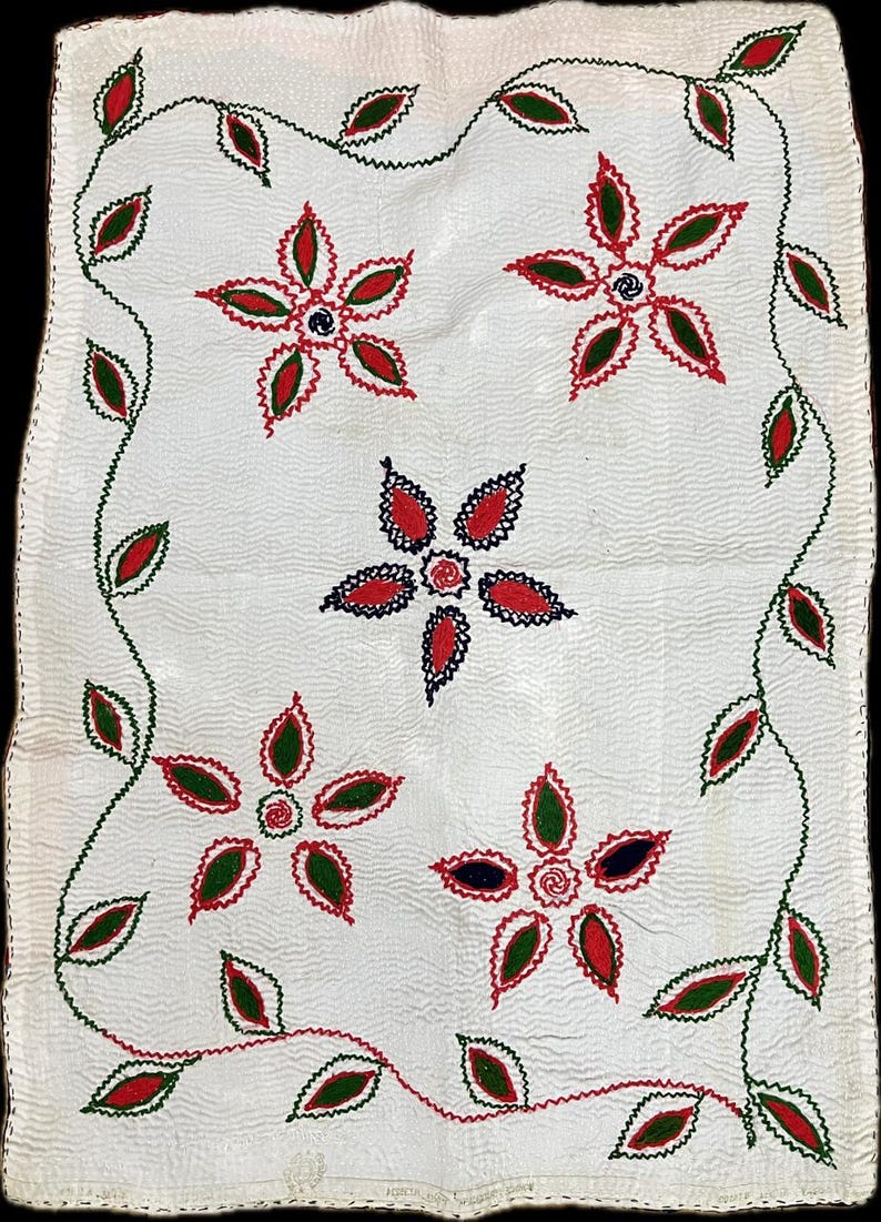 Semi Vintage Baby Kantha Quilted, Sashiko-style Nakshi Embroidery With ...