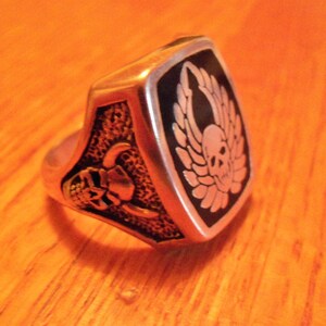 Winged Fury Skull With Skulls With Horns on Sides Biker Ring # W-2 - Etsy