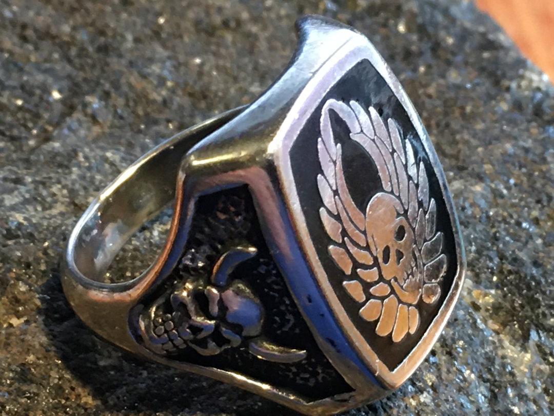 Winged Fury Skull With Skulls With Horns on Sides Biker Ring # W-2 - Etsy