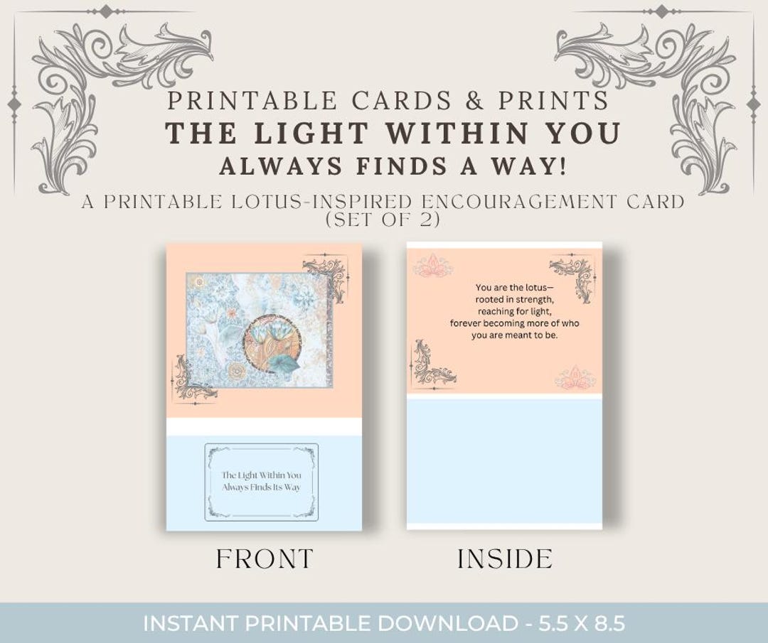 The Light Within You Printable Card | Lotus Flower Encouragement Card ...