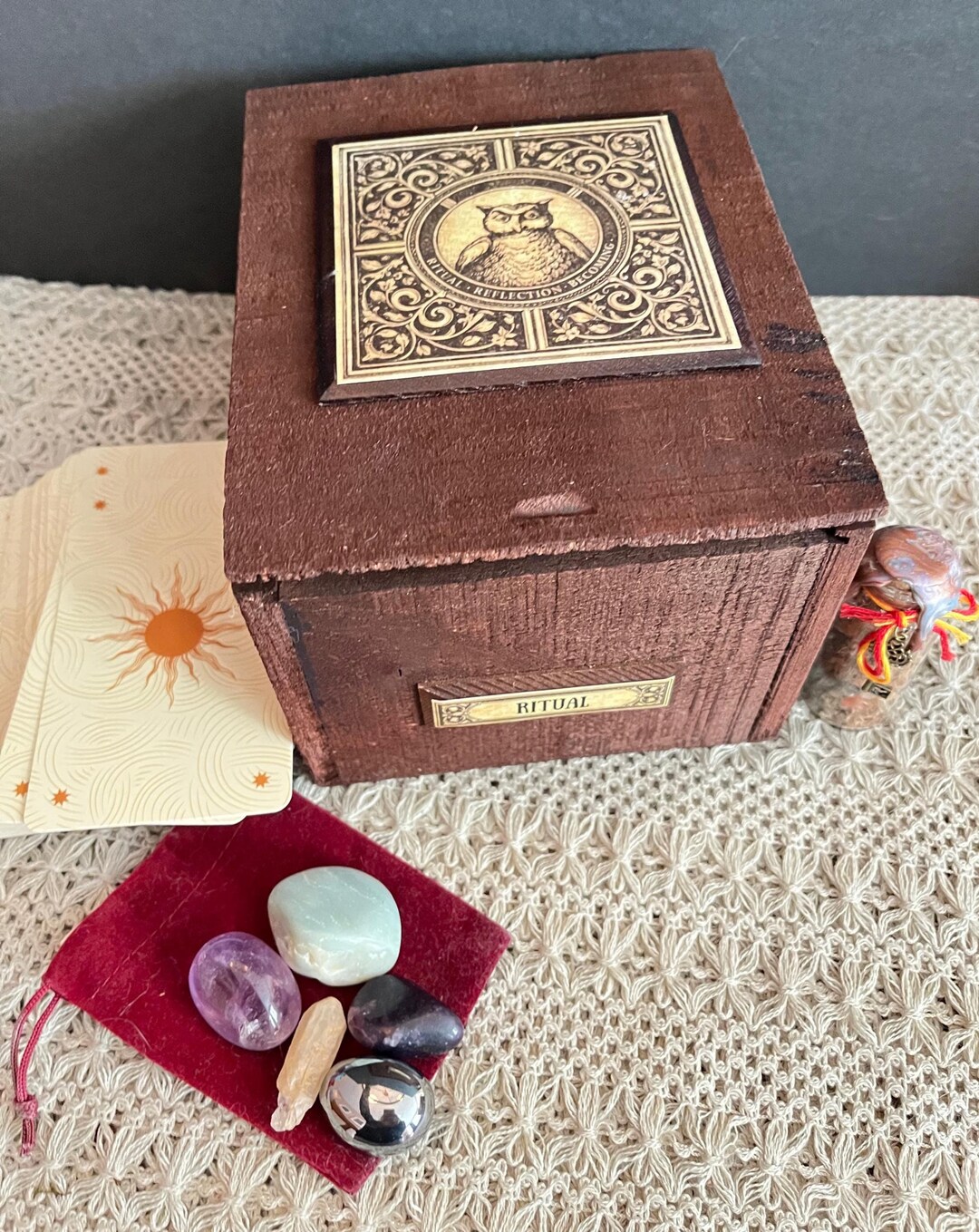 Handcrafted Ritual Reflection Box – Vintage Owl Tarot Storage Box ...