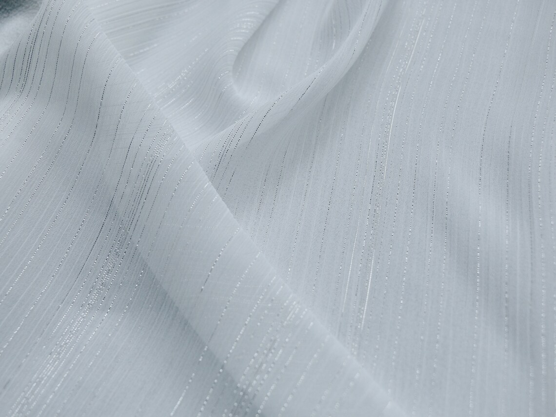 Crinkle Chiffon fabric Stripe design Off-white and silver | Etsy