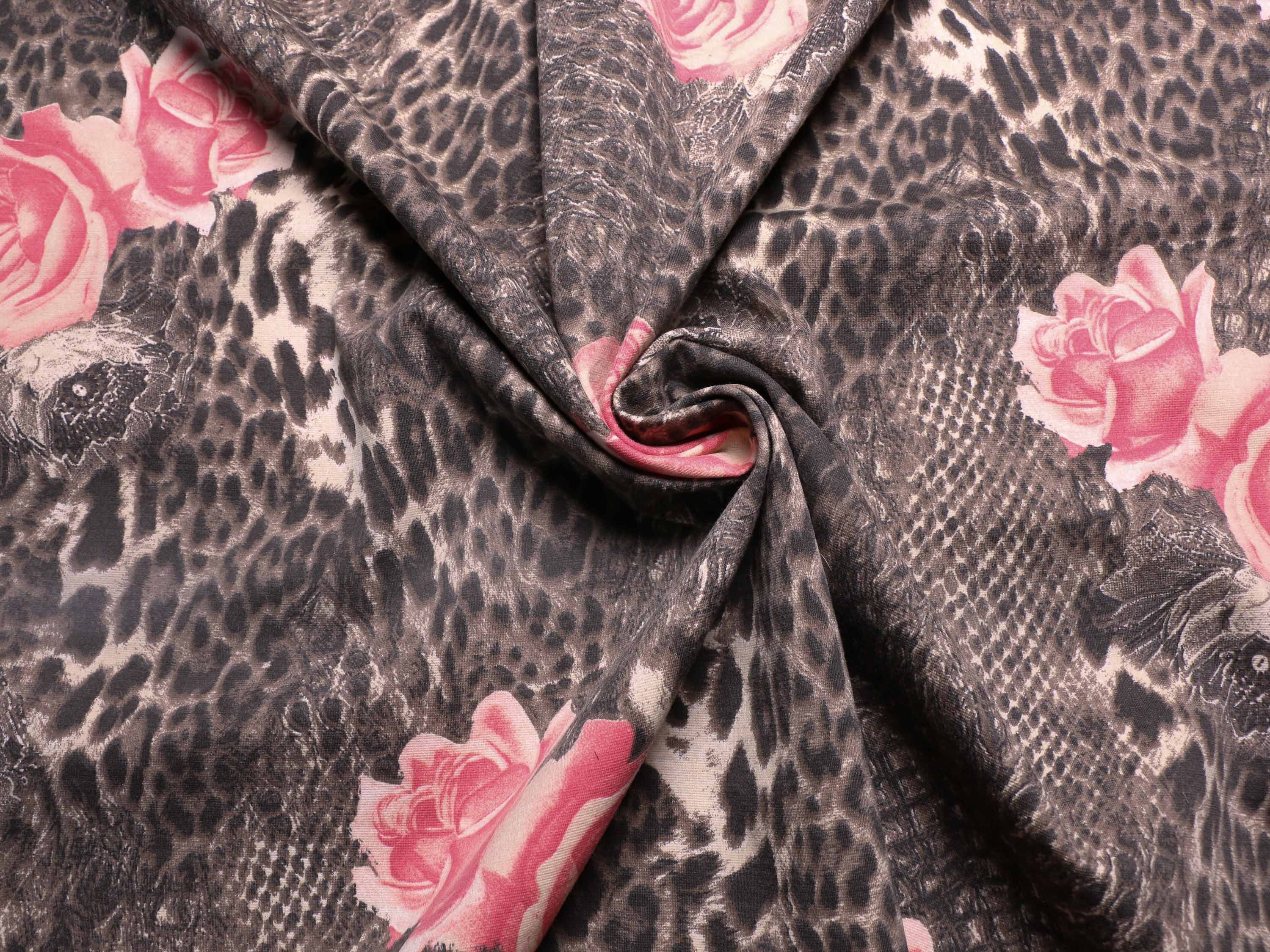Ponte Roma fabric Animal print design with roses 2-way | Etsy