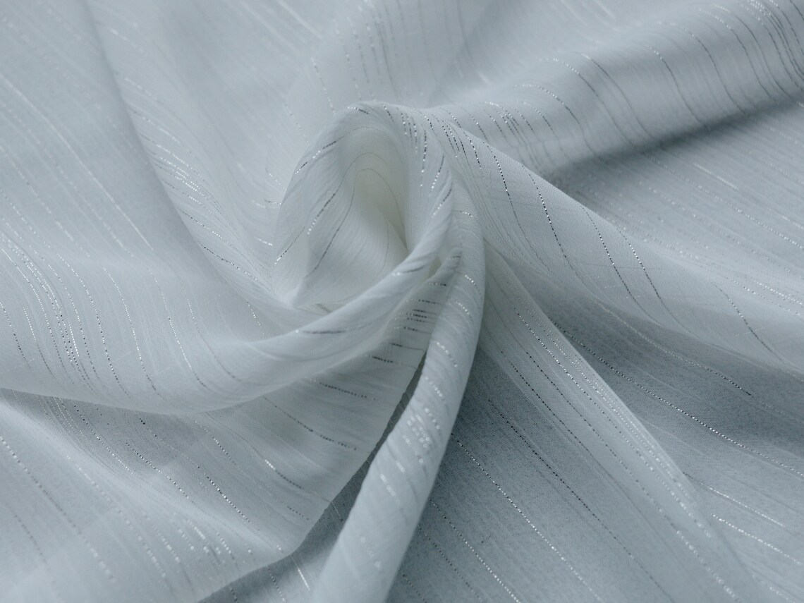 Crinkle Chiffon fabric Stripe design Off-white and silver | Etsy