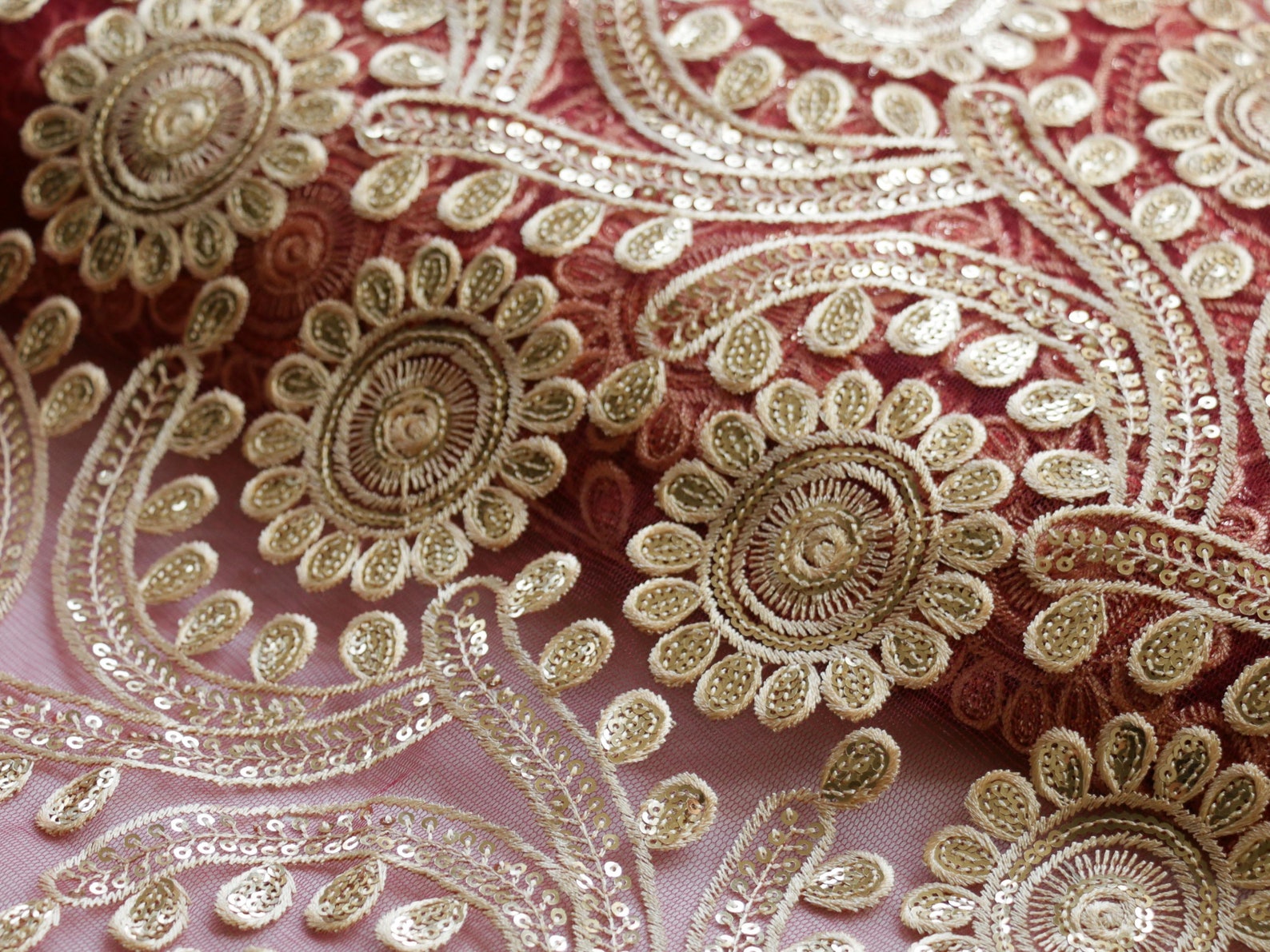 Sequin Mesh Fabric Embroidered Lace Maroon and Baby Pink | Etsy UK