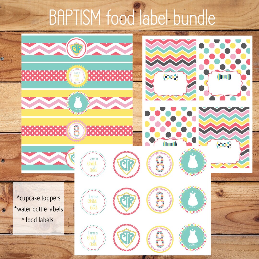 LDS Baptism Cupcake Toppers, Food Labels & Water Bottle Labels Kit ...