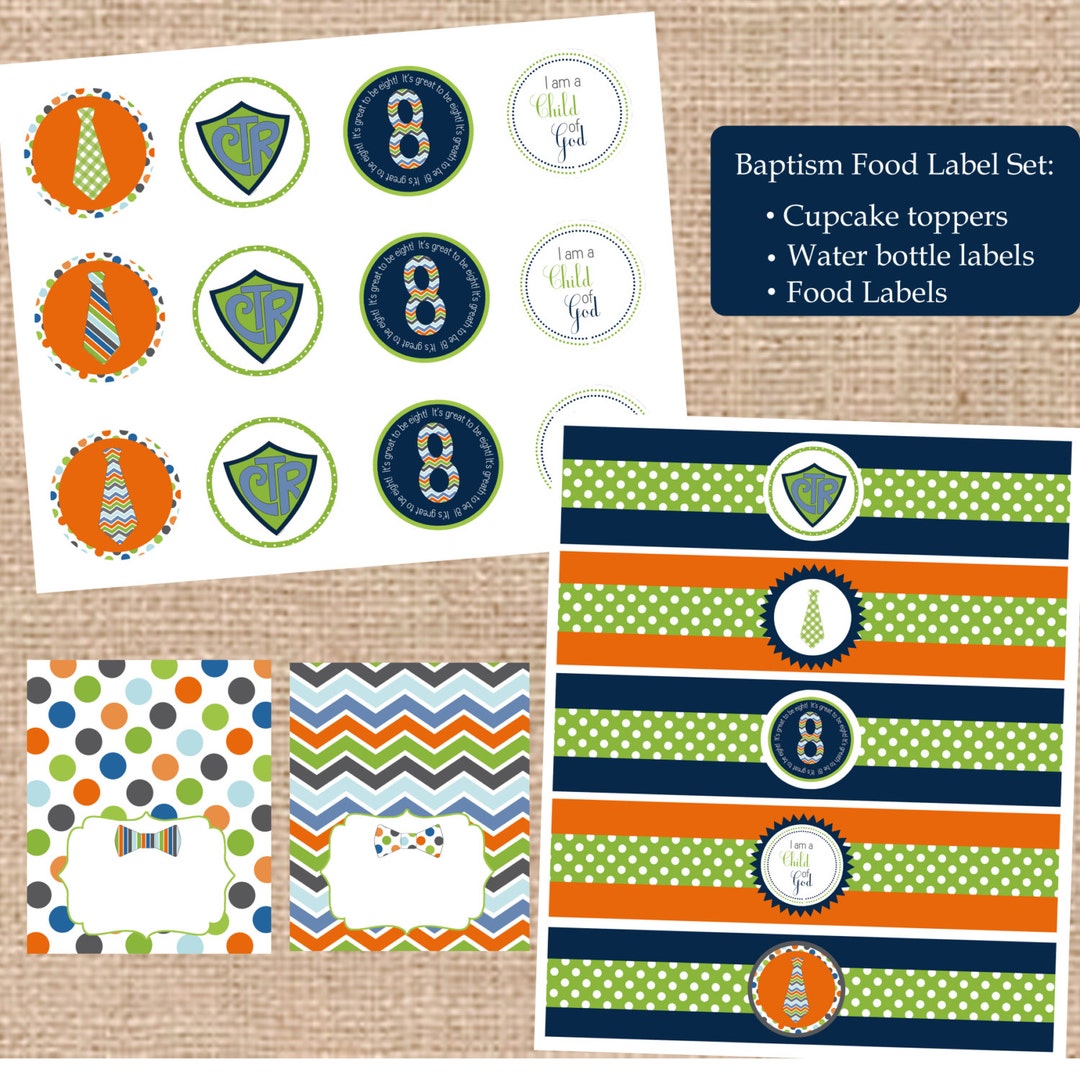 LDS Baptism Cupcake Toppers, Food Labels & Water Bottle Labels Kit ...