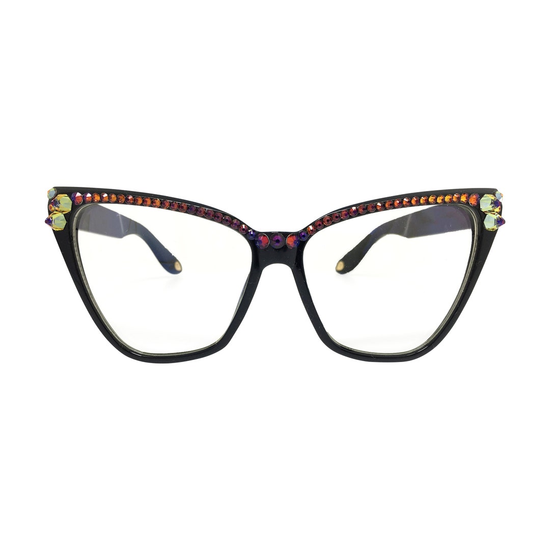 Computer Blue Block Glasses With Volcano Swarovski Crystal Rhinestone ...