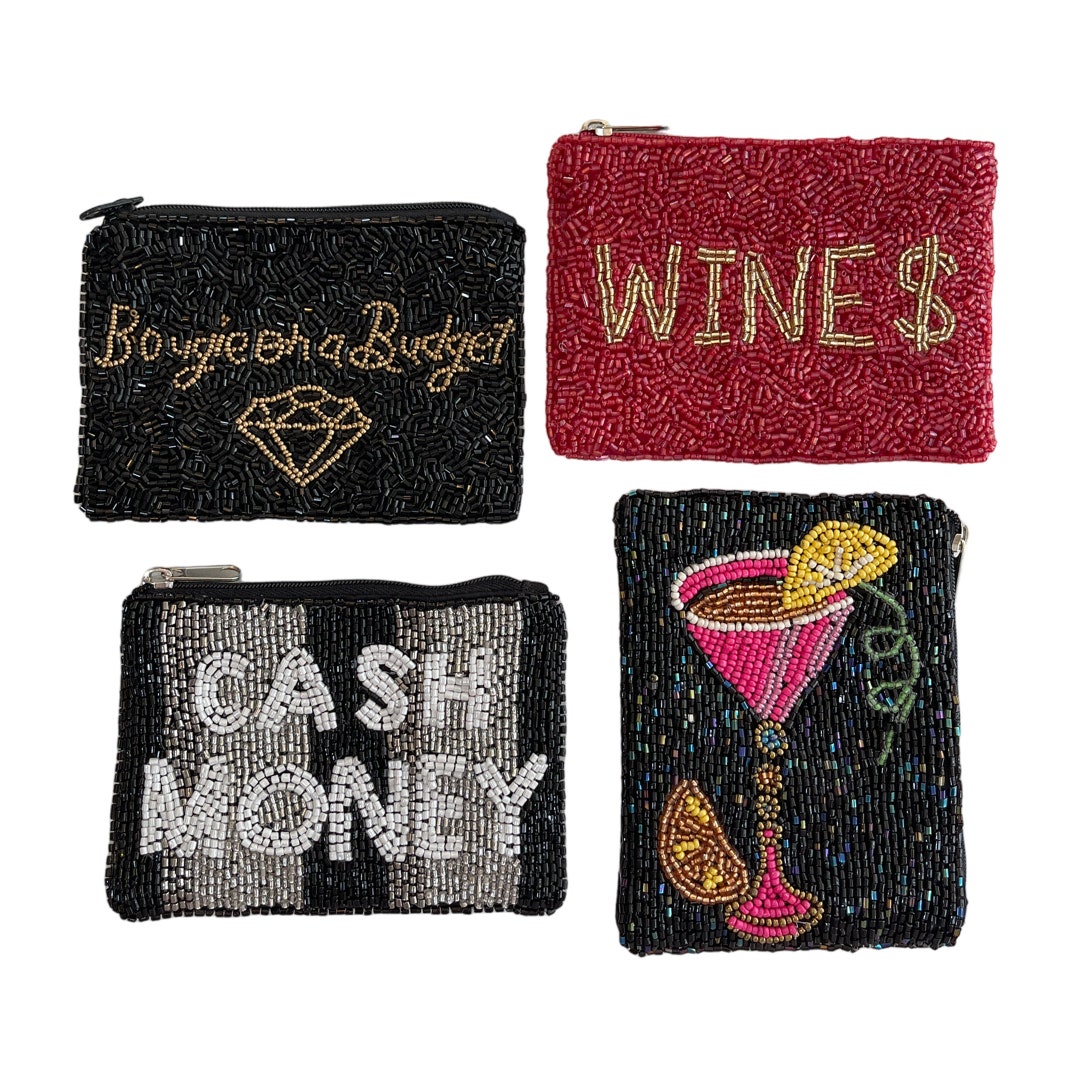 Fun Beaded Coin Pouch - Cash Money, Bougie, Wine Money Seed Bead Wallet ...