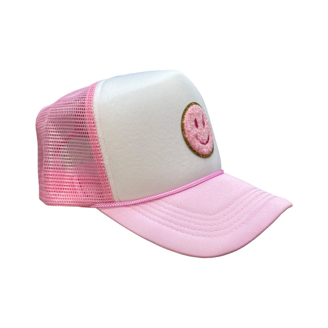 Smiley Pink Trucker Cap - Women's Trucker Hat With Chenille Patch and ...