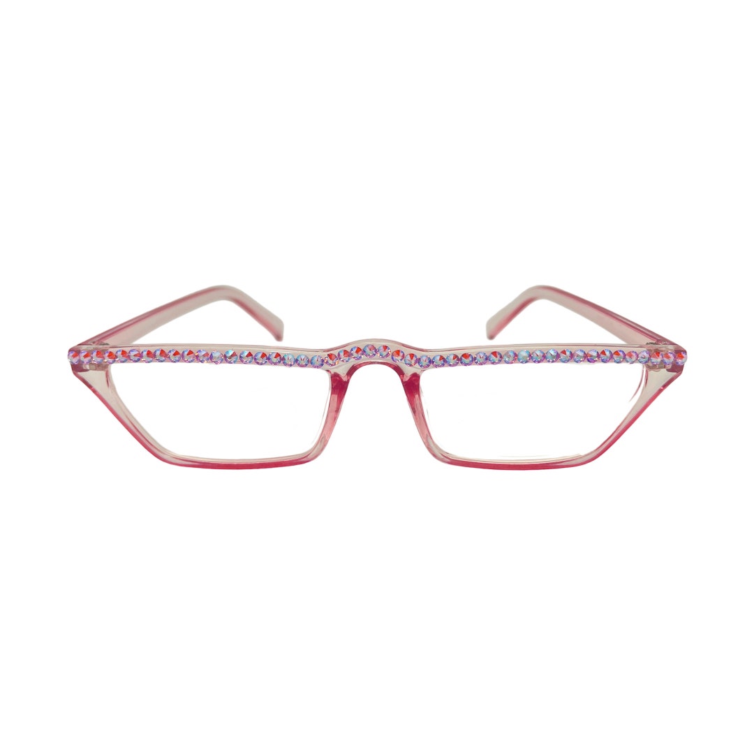 Small Rectangle Reading Eye Glasses With Crystal Bling - Translucent ...
