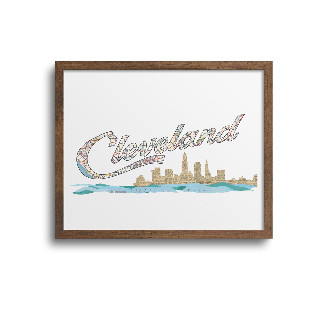 Cleveland Ohio Skyline Poster | Notecards - Cleveland Script Sign ...