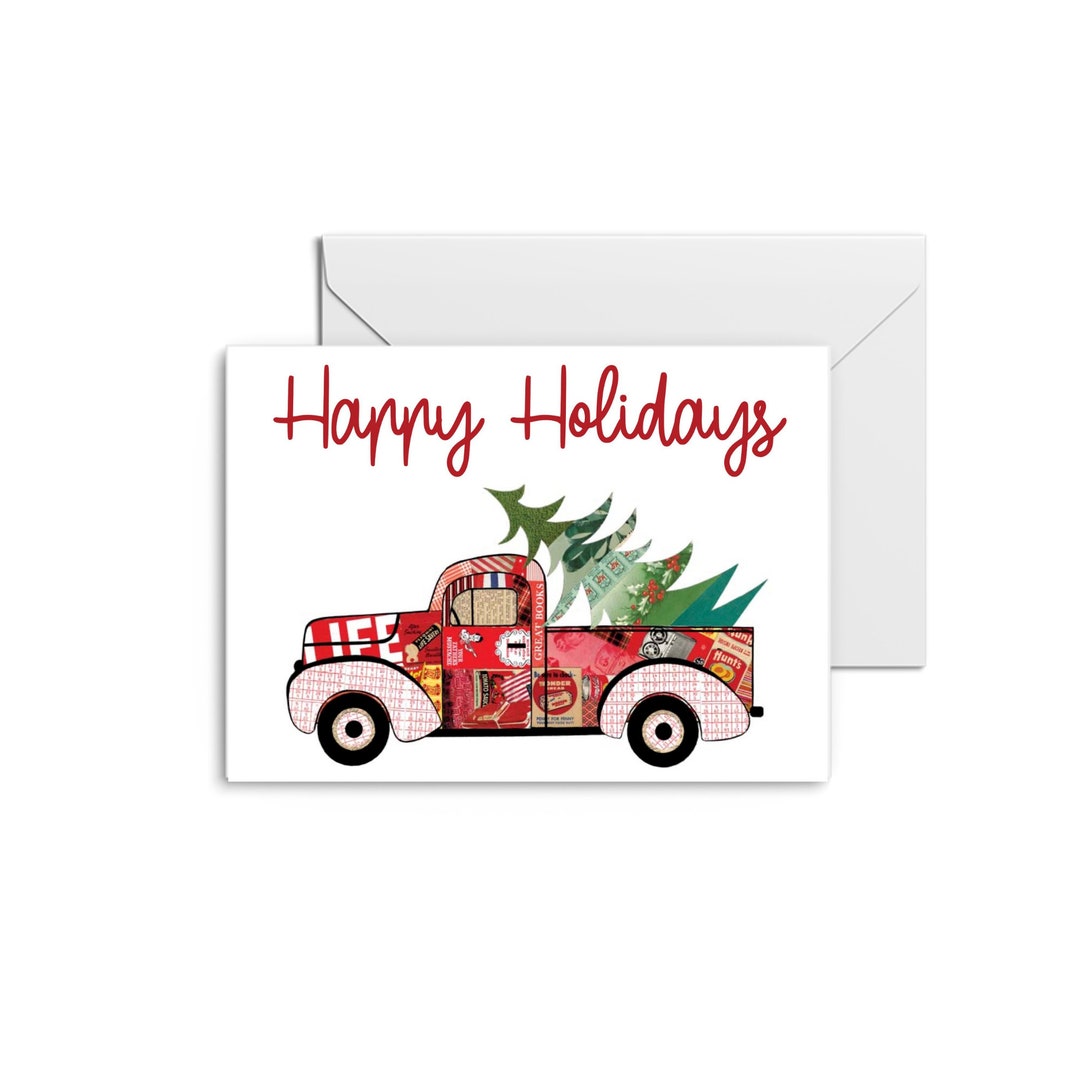 Vintage Red Truck Tree Christmas Notecards - Christmas Cards, Merry ...