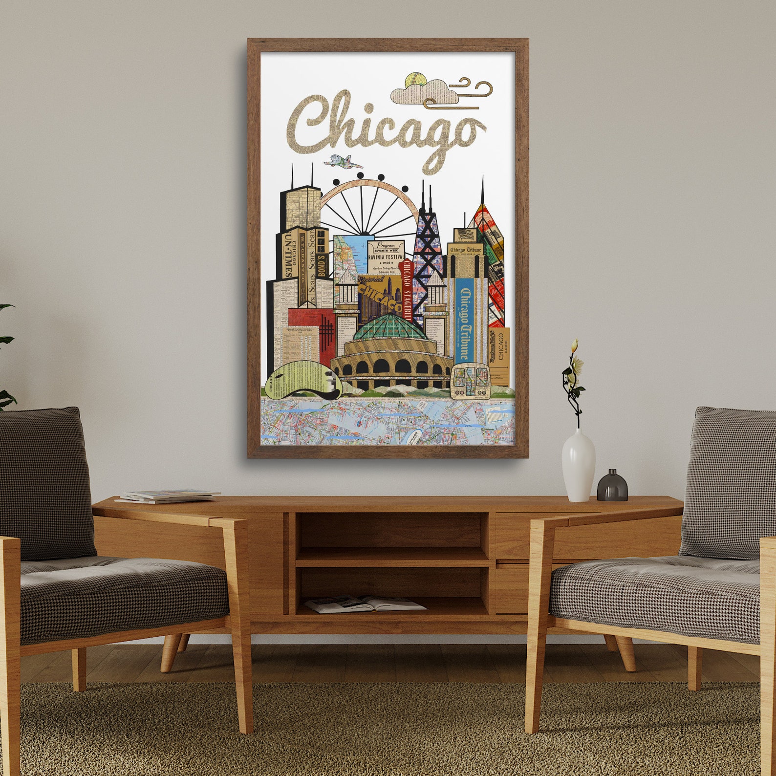 Chicago Vertical Skyline Poster - Chicago City Print, Chicago Cityscape ...