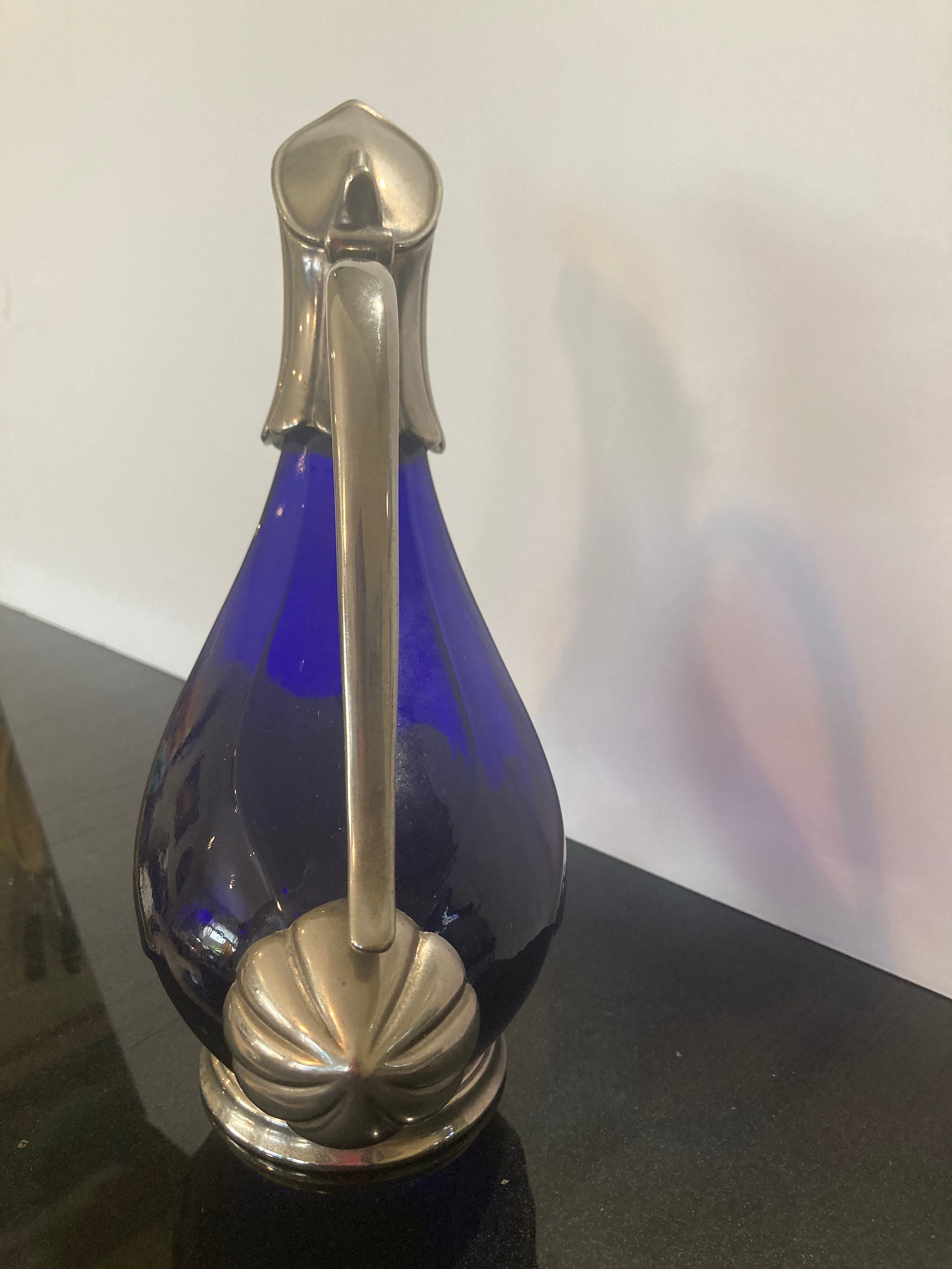 Rare Blue Glass Duck Decanter Cocktail Juice Pitcher Bird Shaped ...